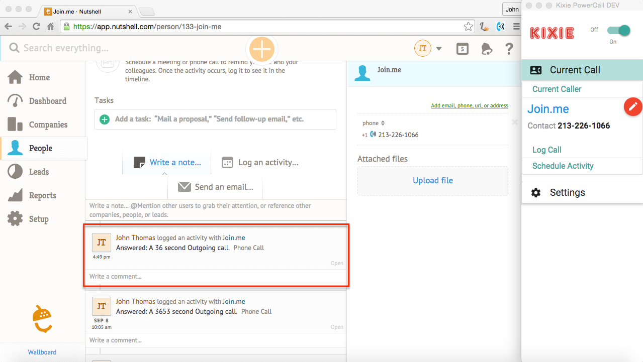 New Kixie + Nutshell Click to Call Integration